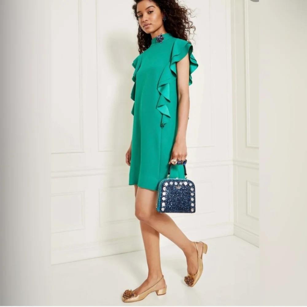 kate spade | Dresses | Kate Spade Satin Crepe Flutter Sleeve Green ...